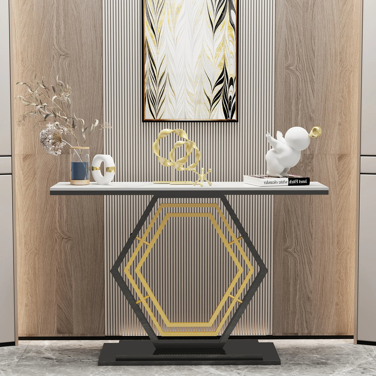 Metal Console Table, Couch Table, Sintered Stone Table Top, Narrow Hal ...