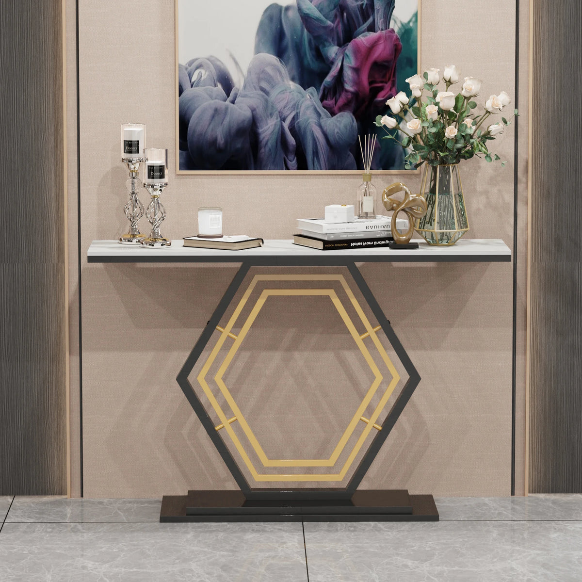 Metal Console Table, Couch Table, Sintered Stone Table Top, Narrow Hal ...